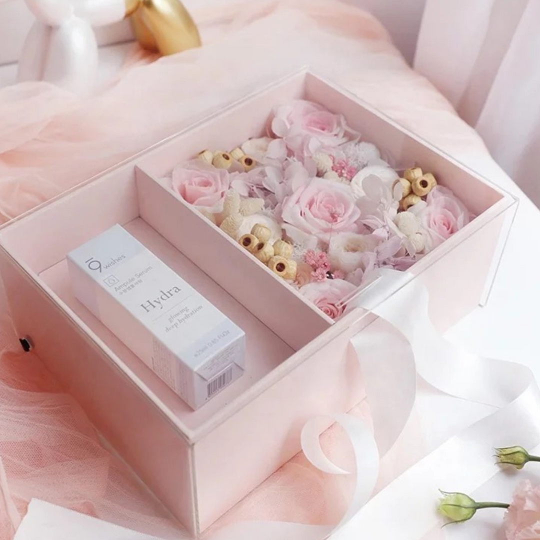 Luxury Acrylic Top Flower Box With Ribbon| Clear Lid Box| Two drawer b ...